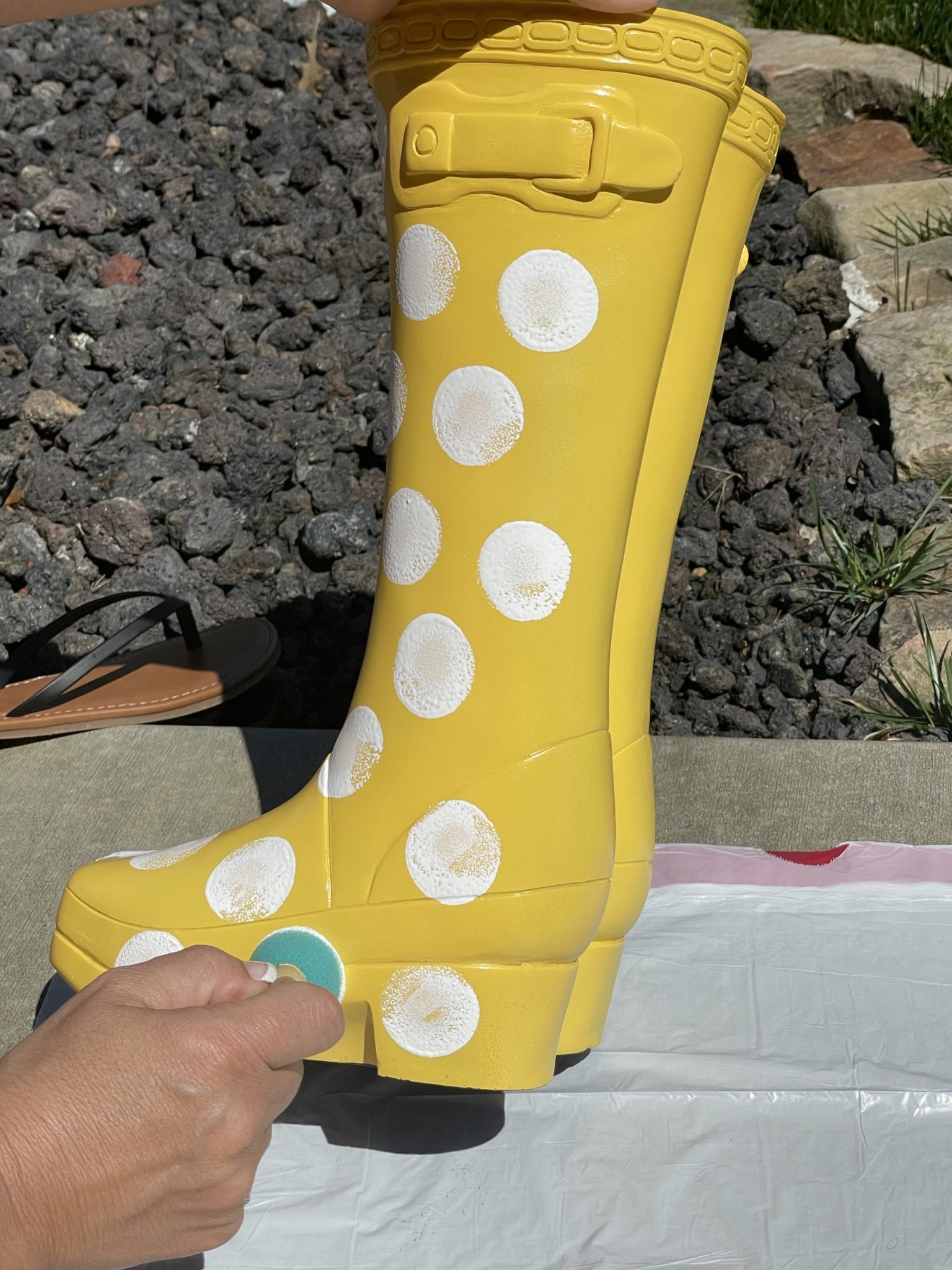 big-lots-planter-makeover-yellow-rubber-boots-5 - Re-Fabbed