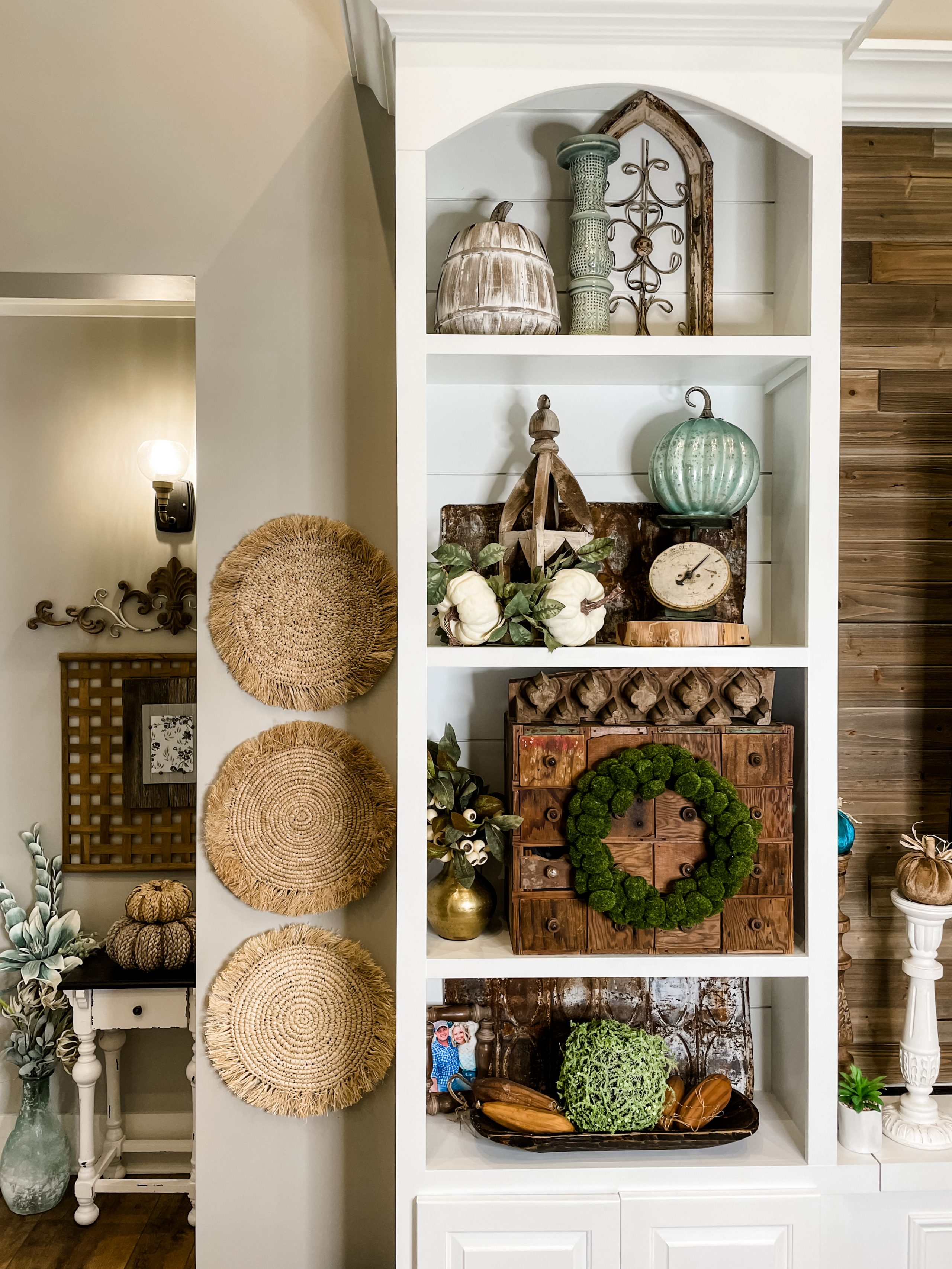 styling built-in shelving for Fall - Re-Fabbed