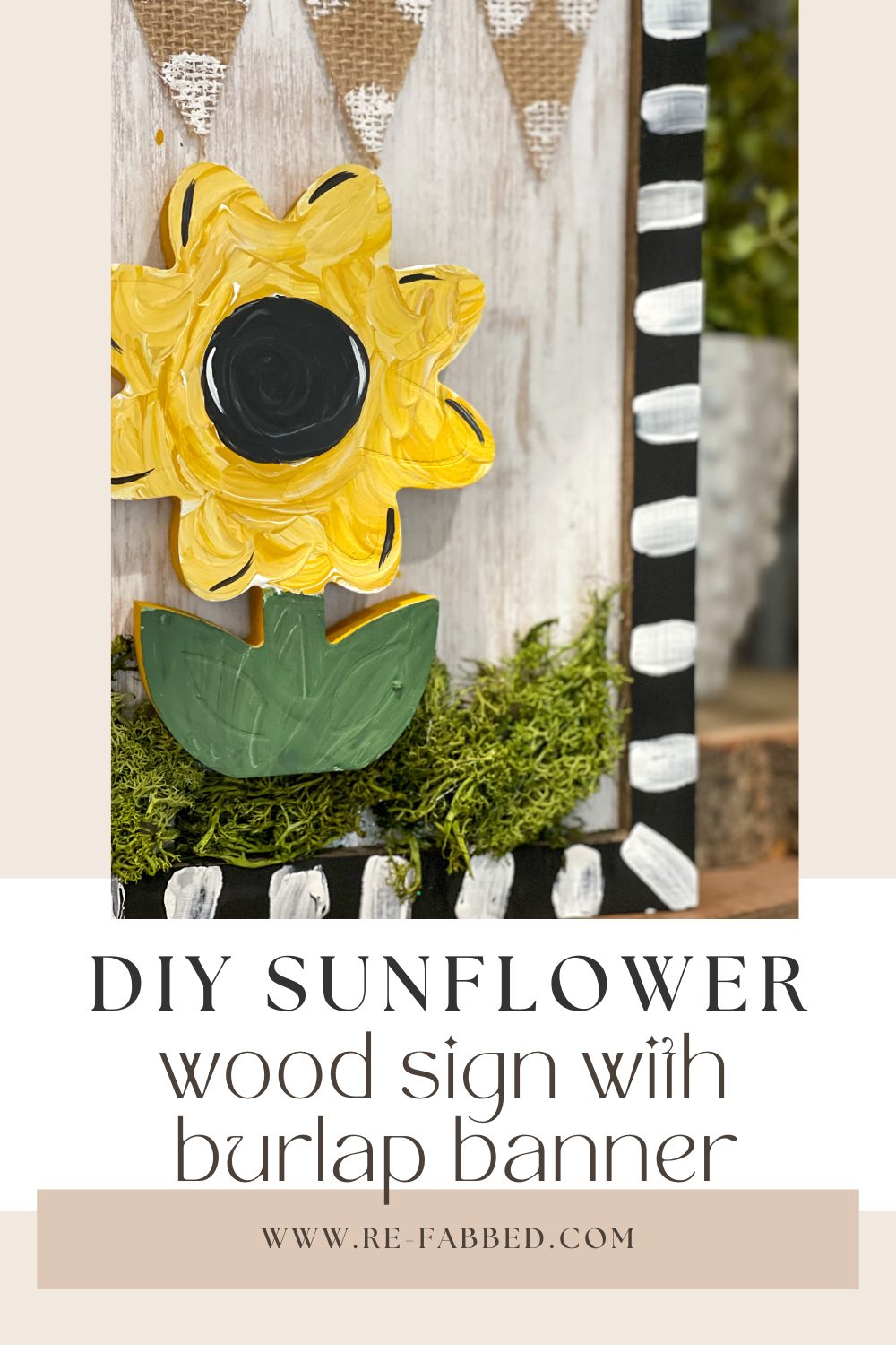 painted sunflower sign with burlap banner - Re-Fabbed