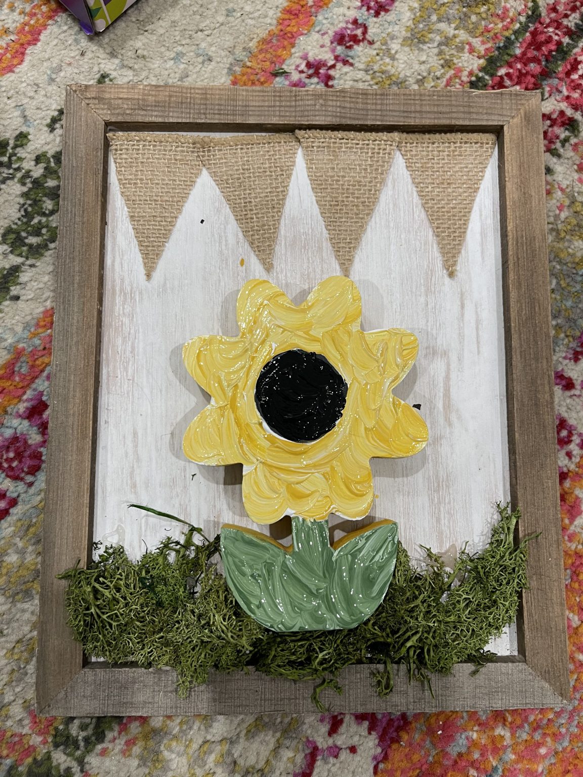 painted sunflower sign with burlap banner - Re-Fabbed