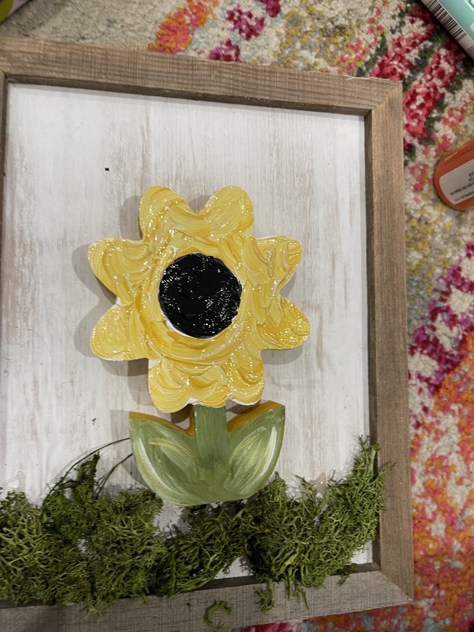 painted sunflower sign with burlap banner - Re-Fabbed