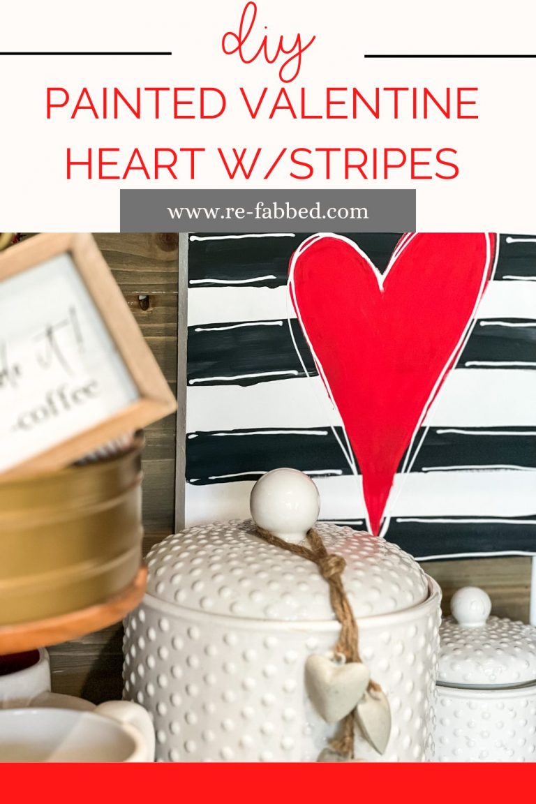 diy painted valentine heart with black and white stripes - Re-Fabbed