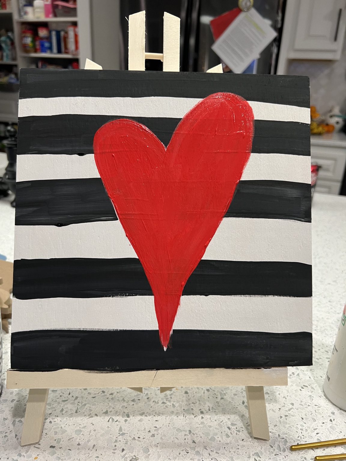 diy painted valentine heart with black and white stripes - Re-Fabbed