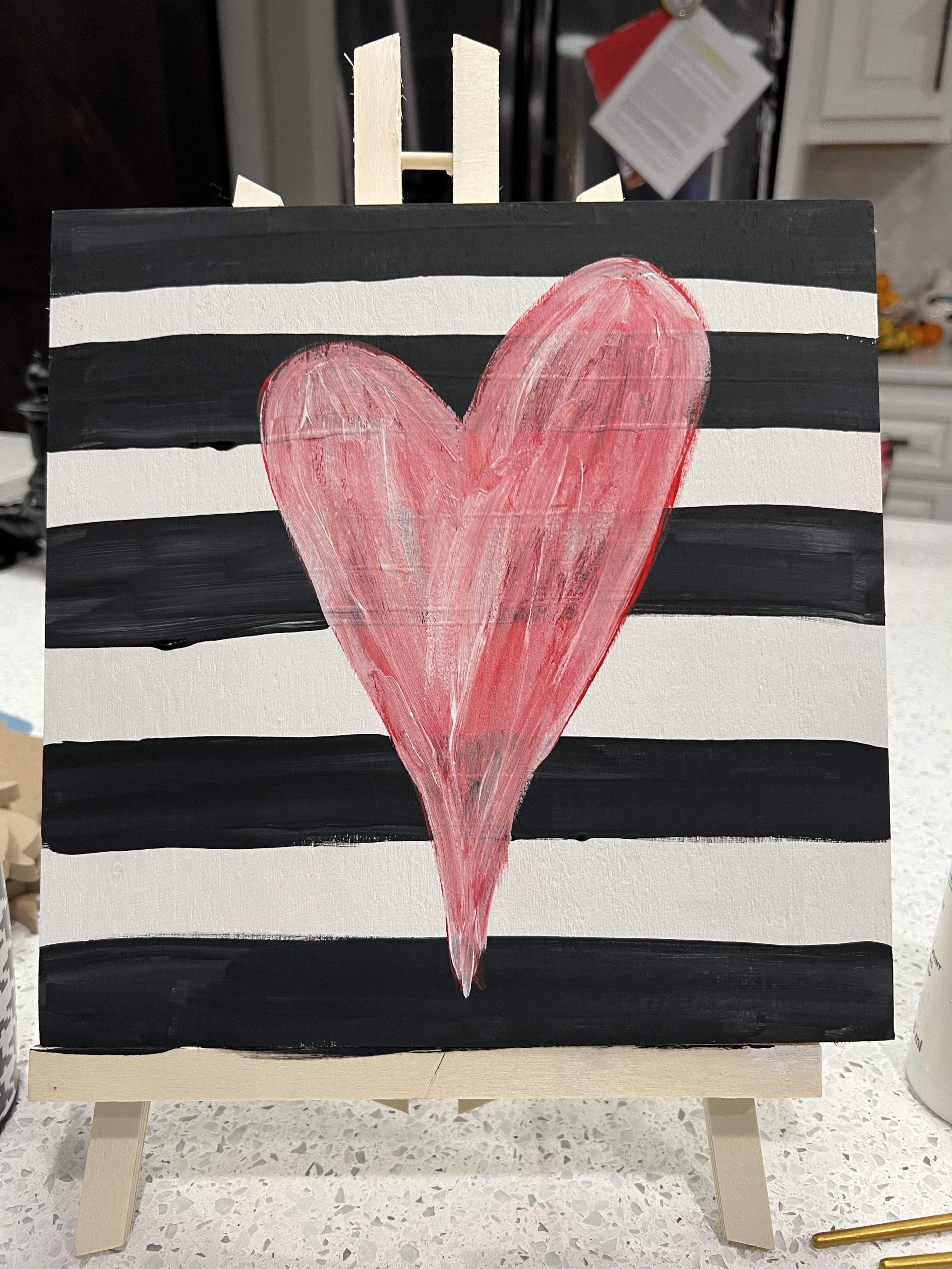 diy painted valentine heart with black and white stripes - Re-Fabbed