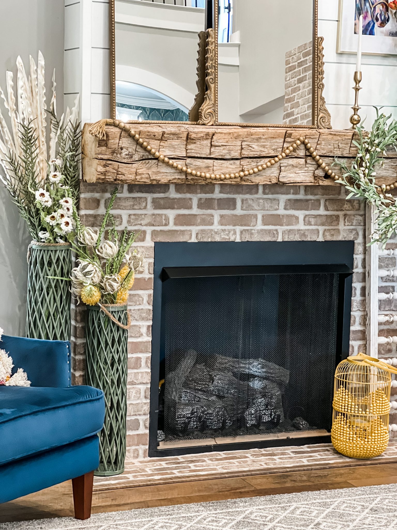 spring mantel inspiration with yellows and greens - Re-Fabbed