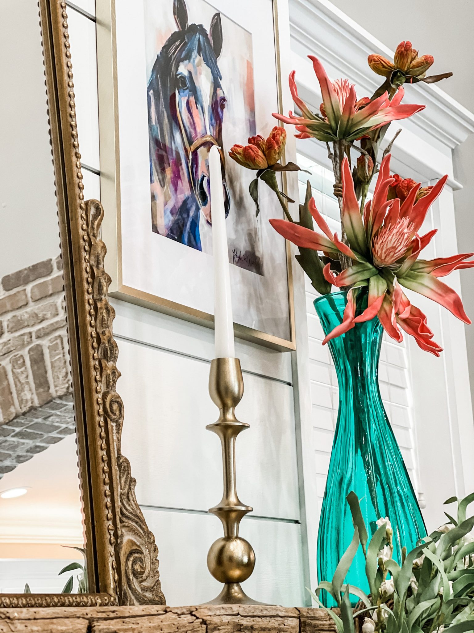 spring mantel inspiration with yellows and greens - Re-Fabbed