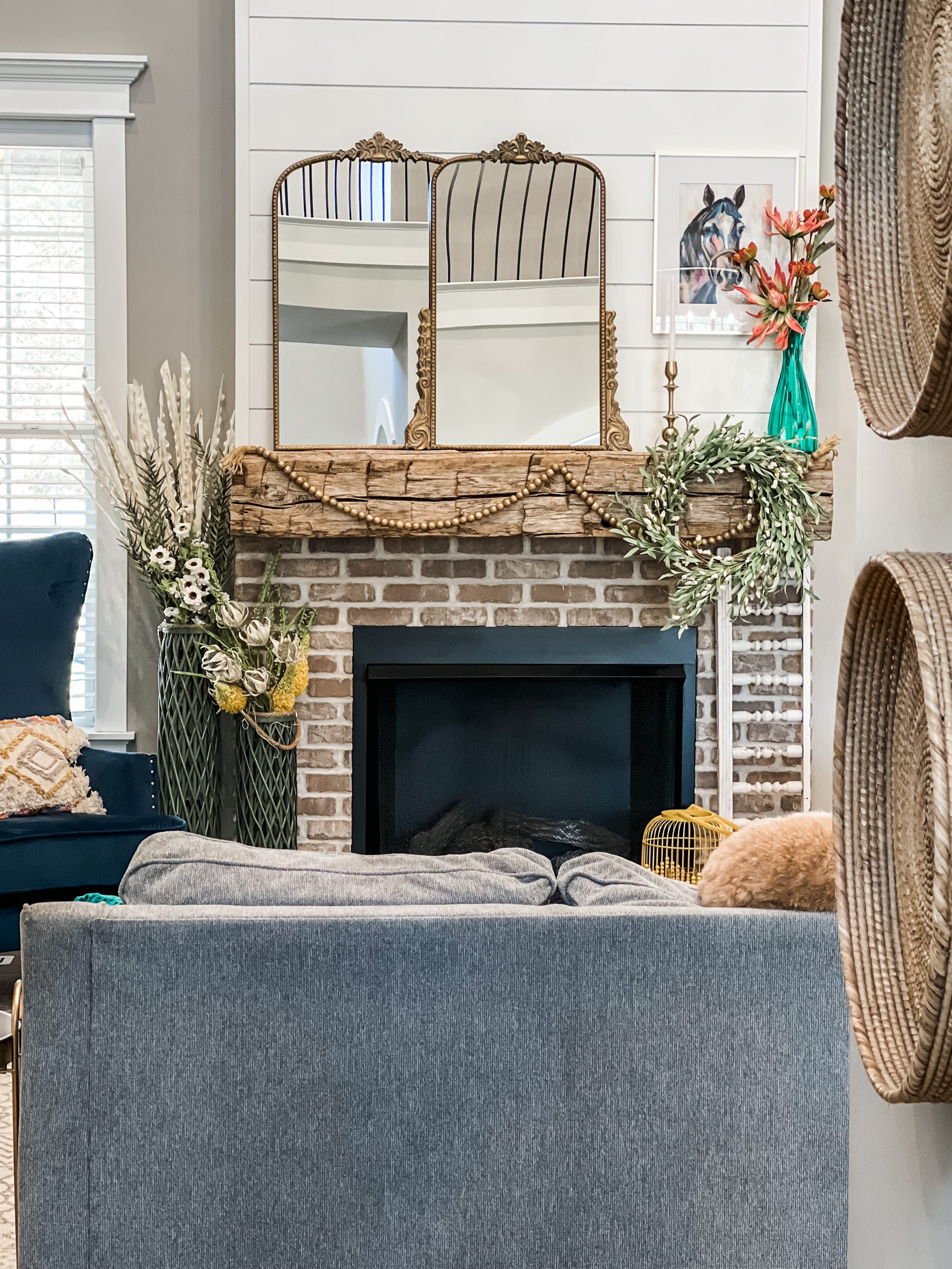 spring mantel inspiration with yellows and greens - Re-Fabbed