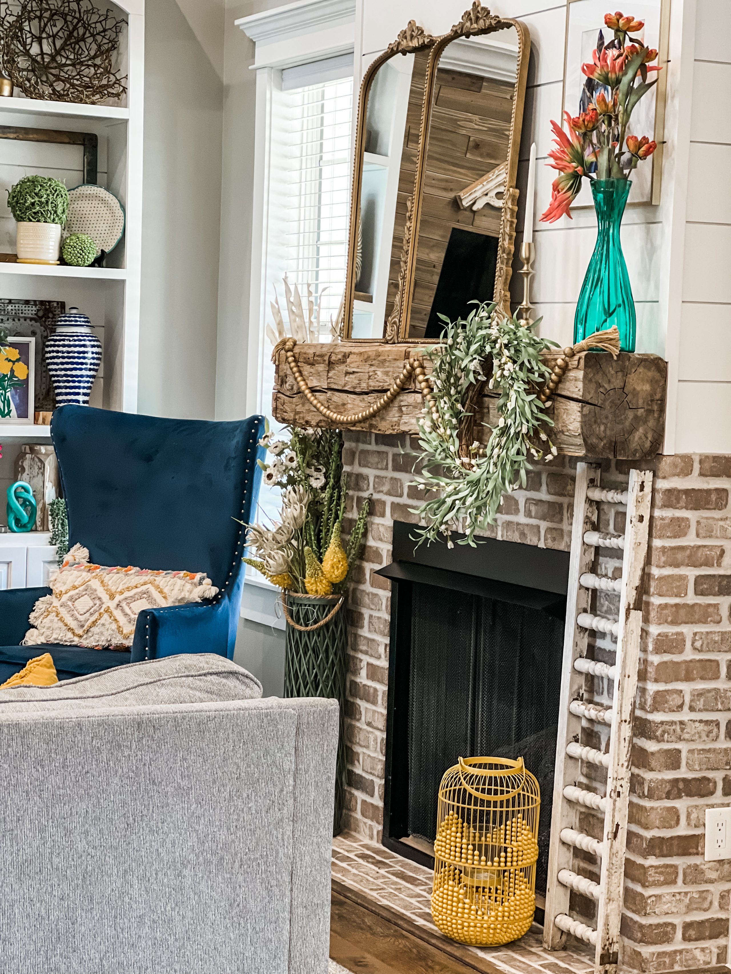 spring mantel inspiration with yellows and greens - Re-Fabbed