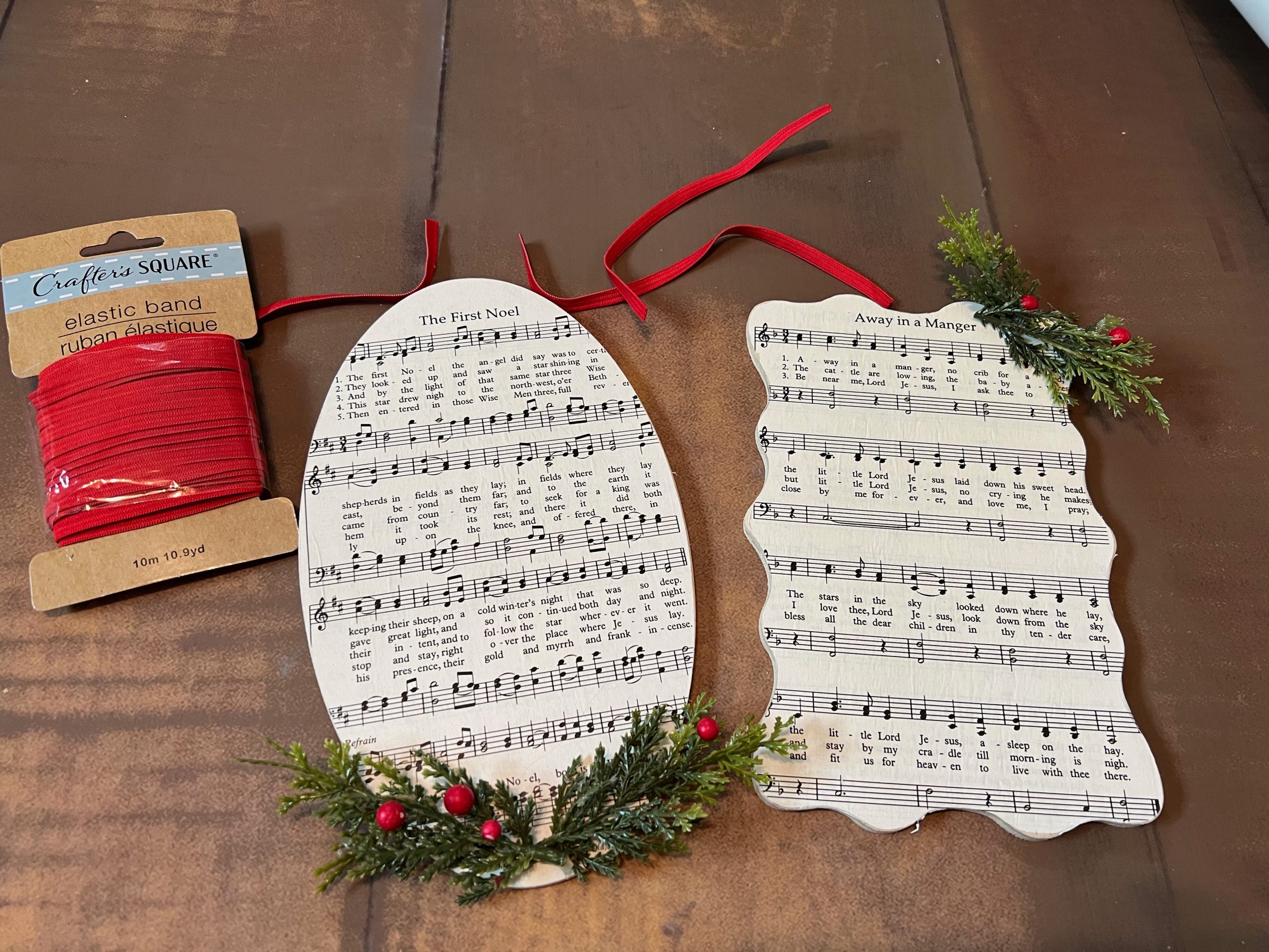 how to mod podge christmas hymns to create ornaments - Re-Fabbed