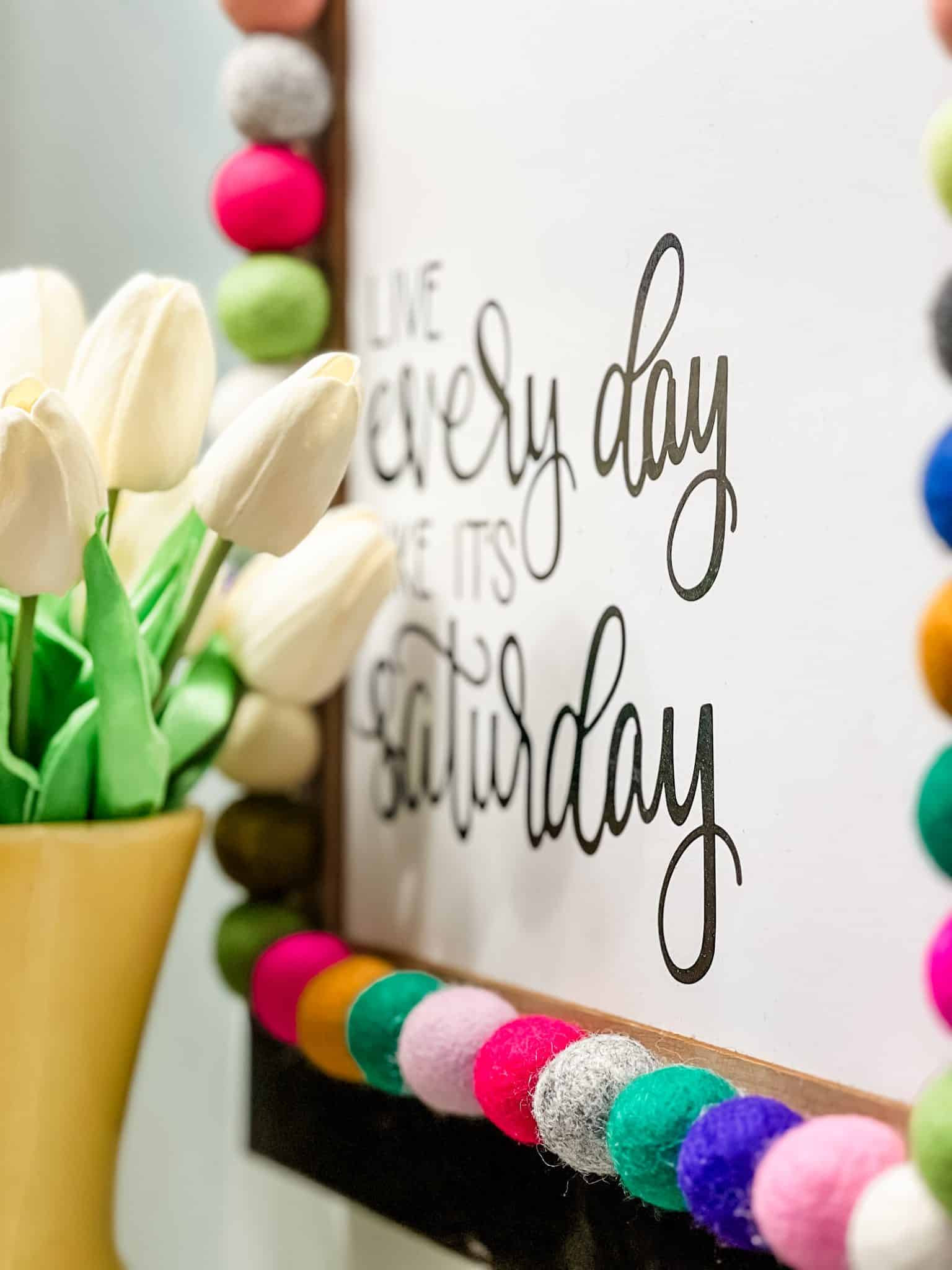 dollar general sign makeover with felt balls - Re-Fabbed